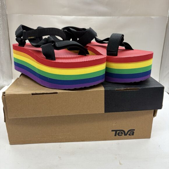 Teva | Shoes | Teva Flatform Universal Rainbow Pride Platform Sandals ...